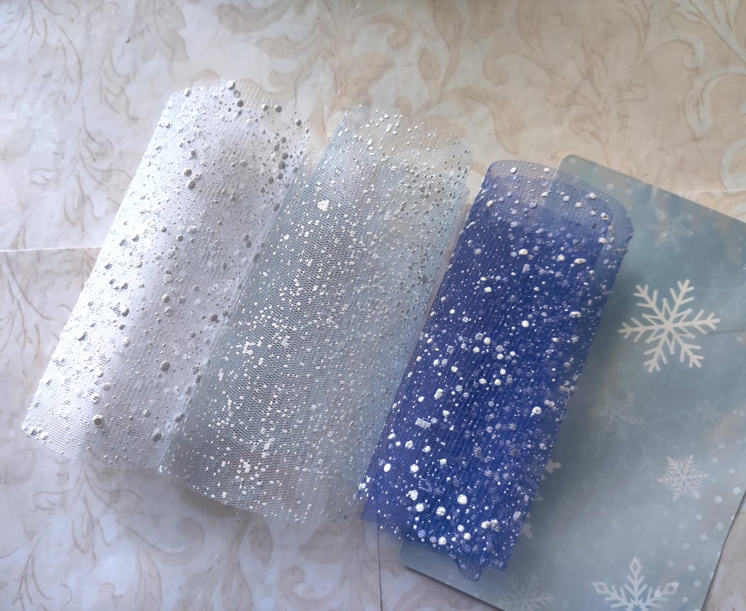 Winter Seasonal Snow Deco Mesh Collection; Winter Blues in 18" X 6 ...