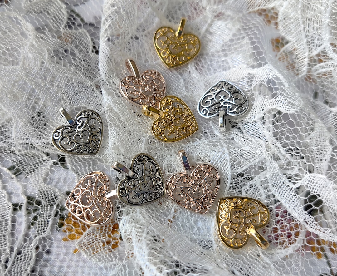 Open Heart Pendant Charms, Variety Bundle With Antique Silver, Bright ...