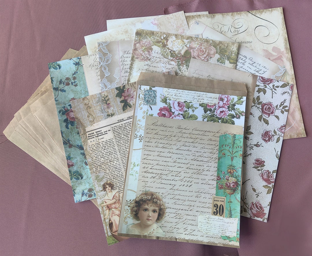 Printed Decorative Collage Document Pages & Large Brown Bag(s) Bundle ...