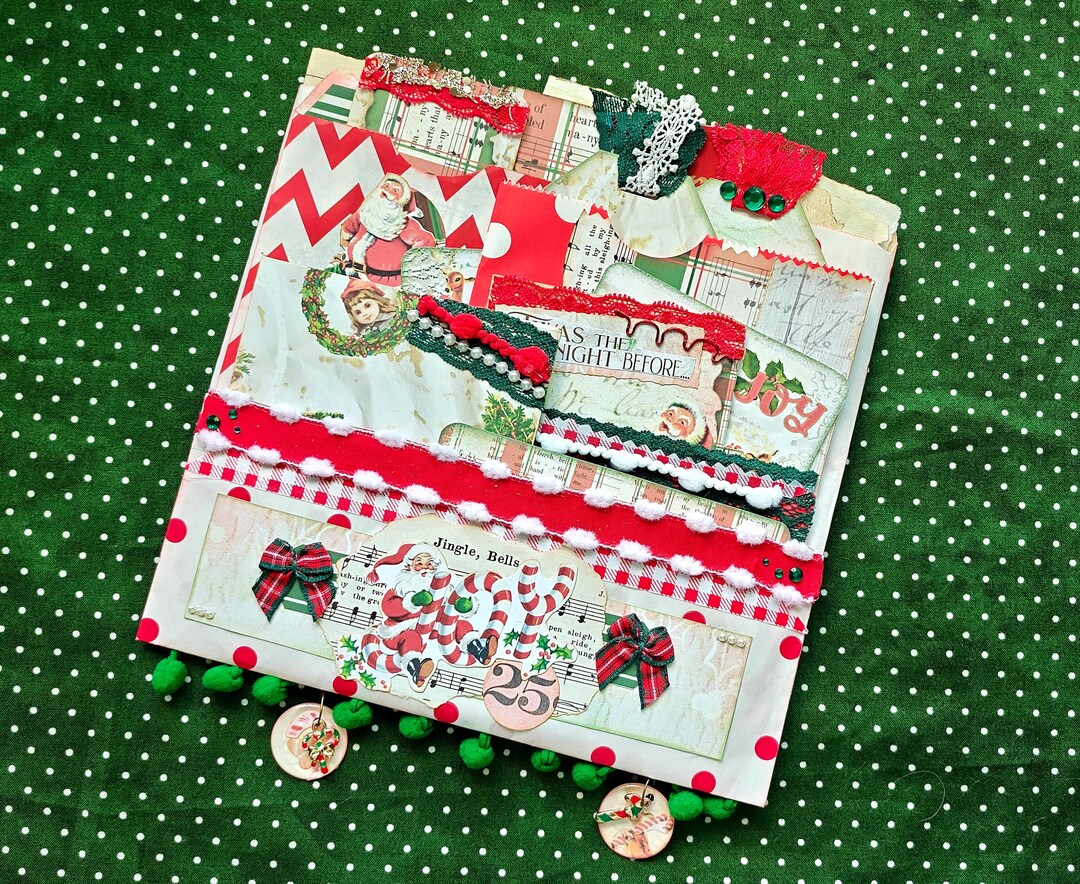 Christmas Joy Stuffed Paper Bag Pocket Standalone Ephemera Holder - Etsy