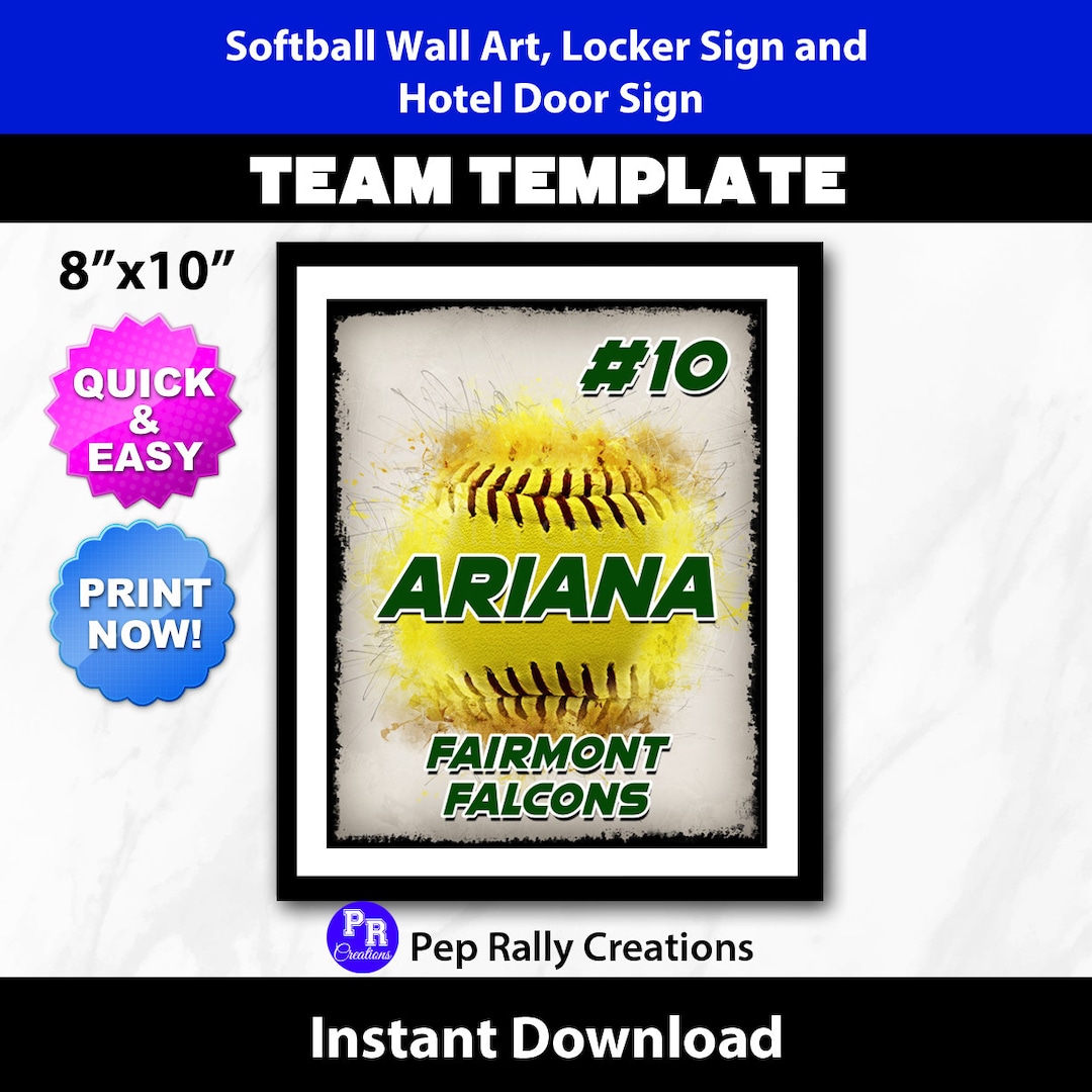 Personalized Softball Wall Art Poster, Grunge Softball Locker Sign ...