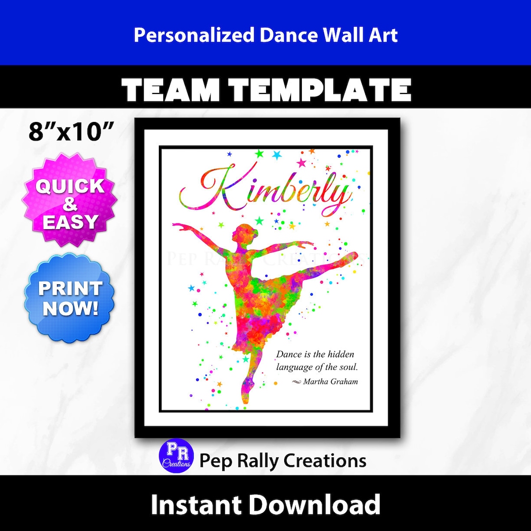 Personalized Dance Poster in Watercolor Style, Dance Poster With Quote ...