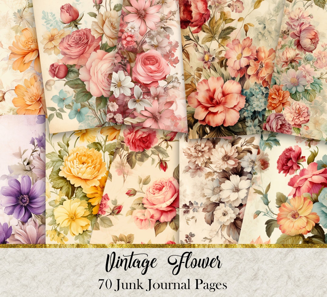 Flower Scrapbook Paper, Vintage Flower Junk Journal Pages, Printable ...
