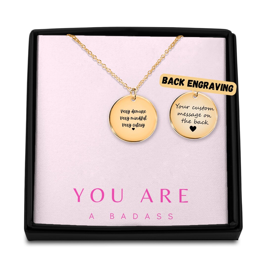 Demure Necklace for Her, 18K Gold Custom Engraved Necklace Gift, Gift ...