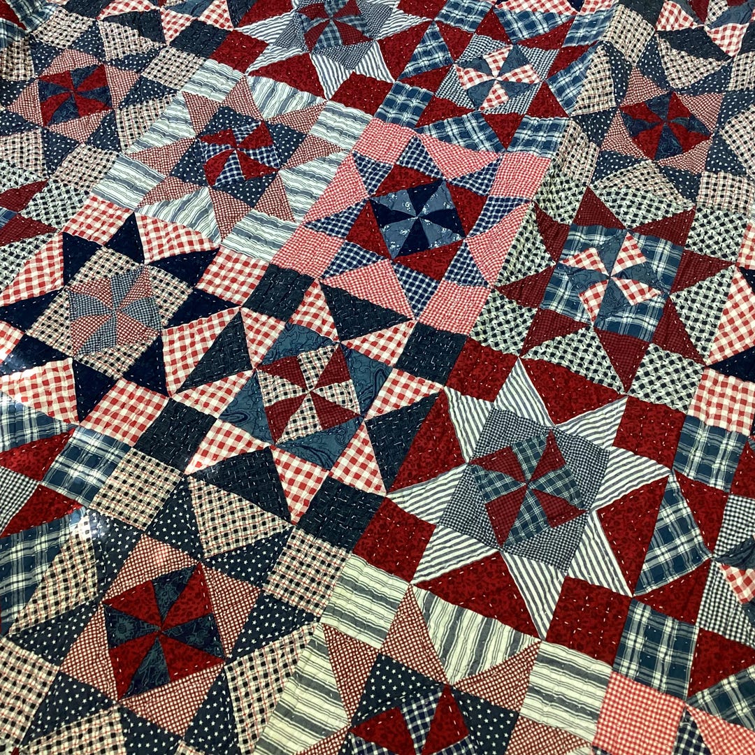 Red White Blue Quilted Bedspread 90 X 80 - Etsy