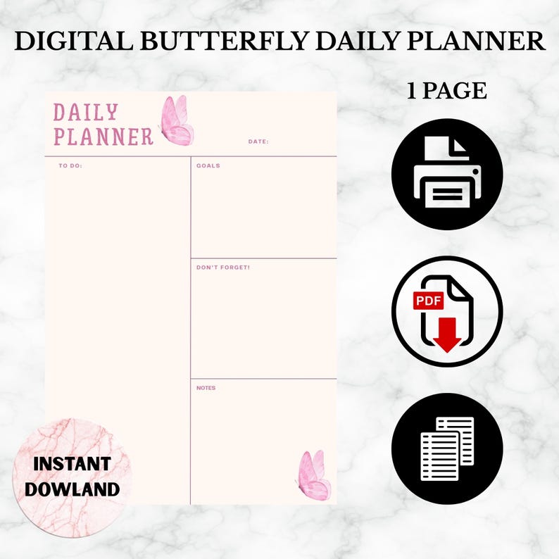 Daily Planner Printable With Butterfly Design | To-do List, Goals ...