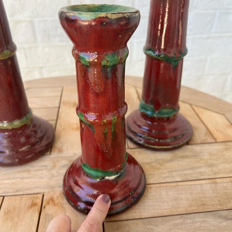 Set of 3 Vintage Red Glazed Bamboo Candle Stick Holders - Etsy