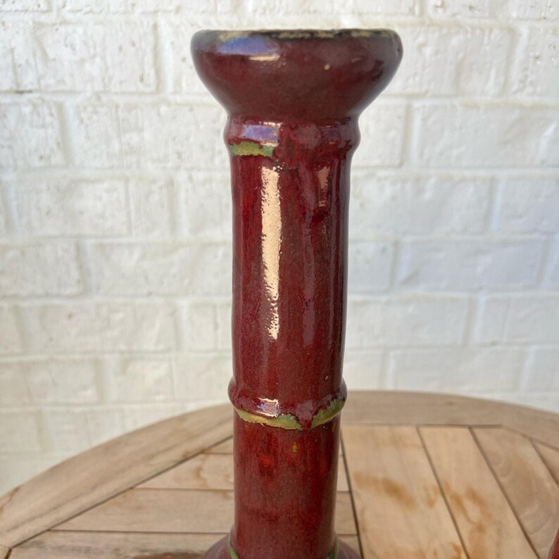 Set of 3 Vintage Red Glazed Bamboo Candle Stick Holders - Etsy