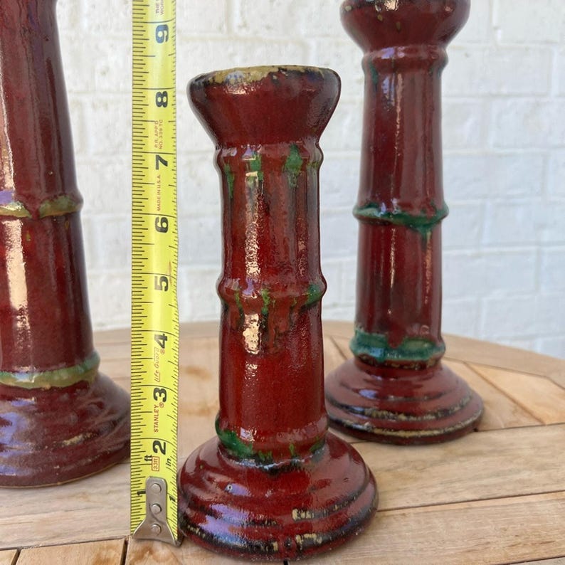 Set of 3 Vintage Red Glazed Bamboo Candle Stick Holders - Etsy