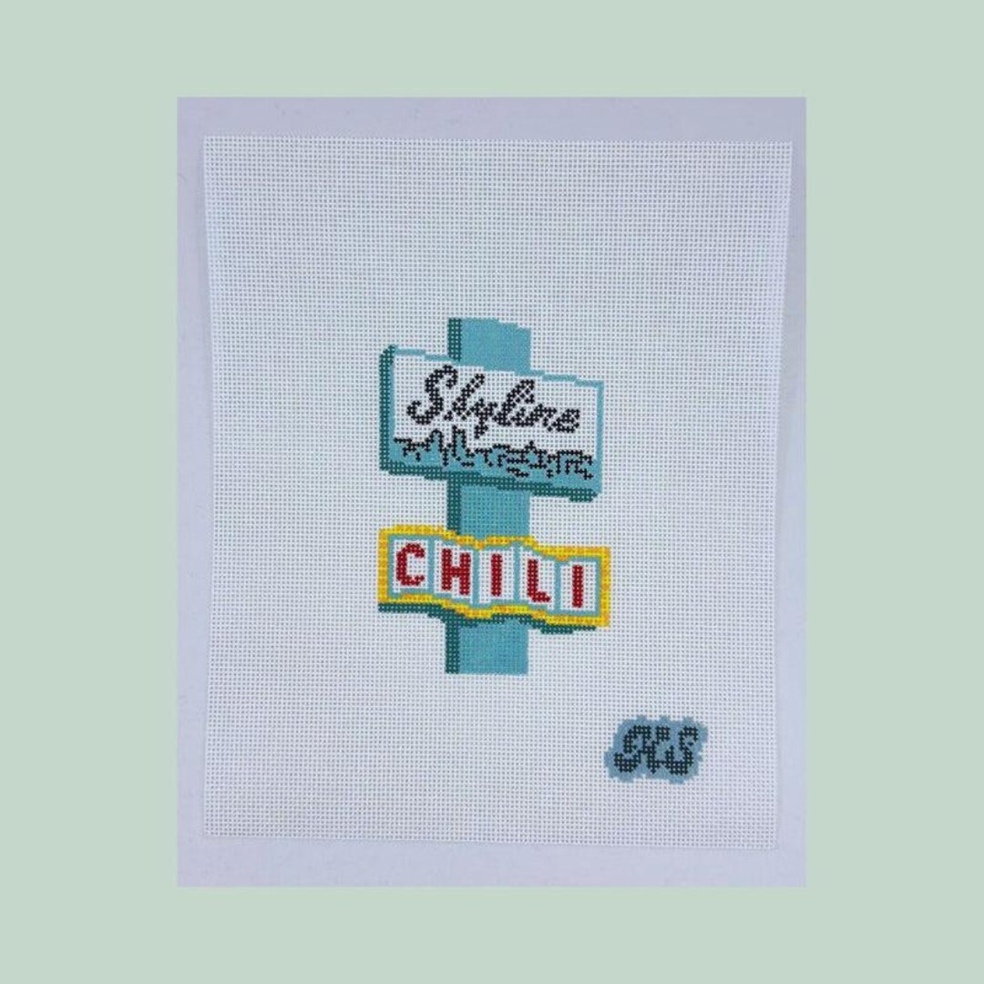 Vintage Skyline Sign Needlepoint Canvas | Hand-painted & Stitch-painted ...