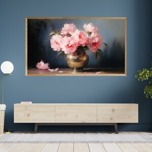 Samsung Frame TV Art Pink Flowers, Dark Botanical TV Artwork, Antique ...