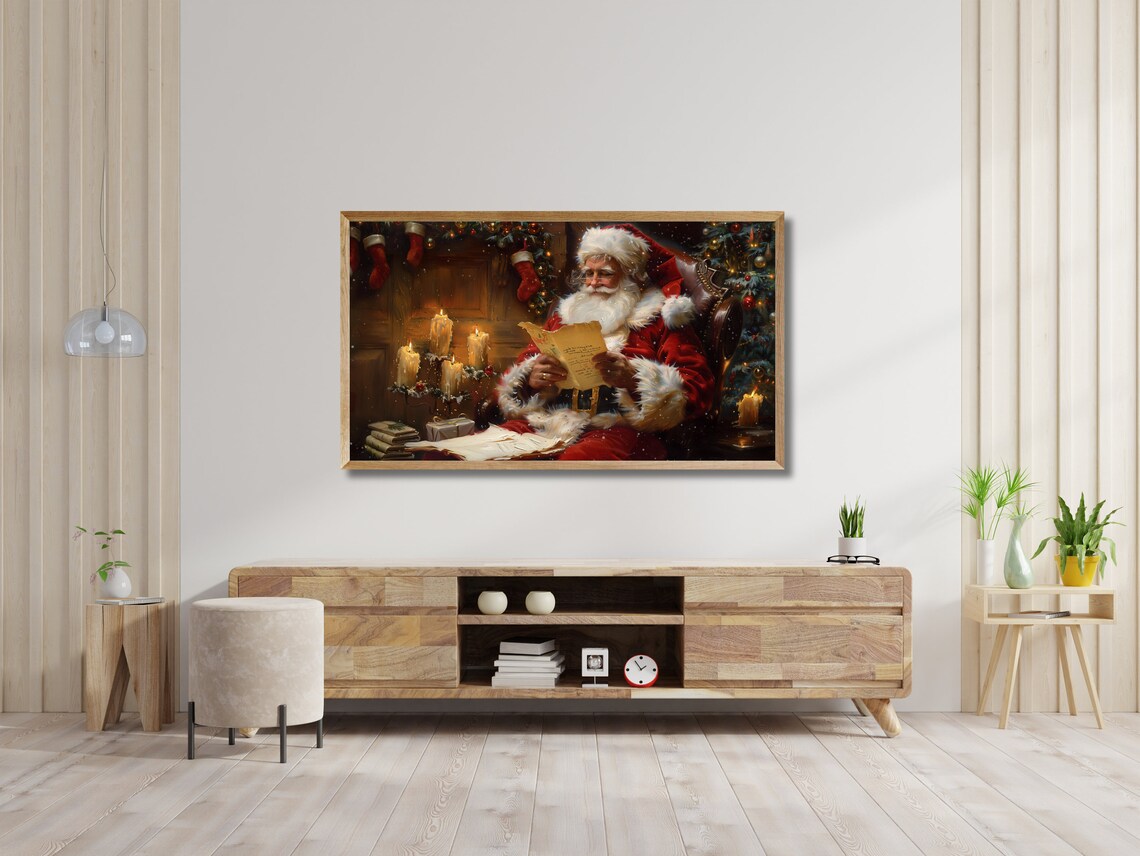 Frame TV Art Santa Claus Art for TV, Farmhouse Christmas Painting ...