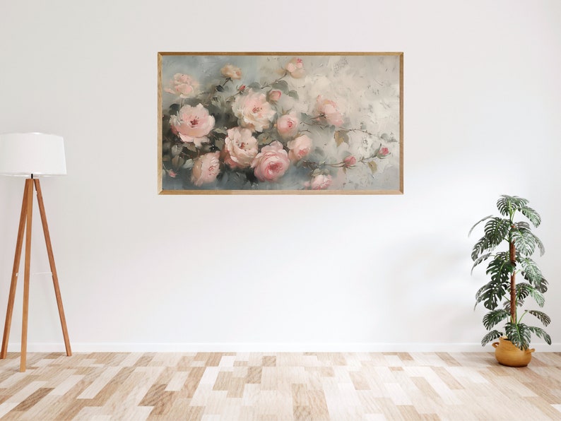 Vintage Roses Flower Frame TV Art, Spring Painting, Sumer Botanical ...