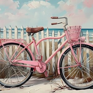 Samsung Frame TV, Pink Beach Bicycle Frame TV Art, Vintage Coastal ...