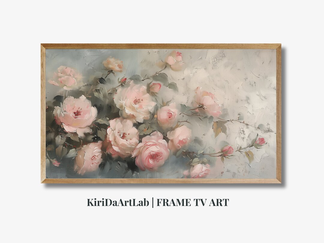 Vintage Roses Flower Frame TV Art, Spring Painting, Sumer Botanical ...