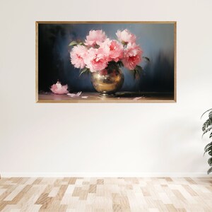 Samsung Frame TV Art Pink Flowers, Dark Botanical TV Artwork, Antique ...