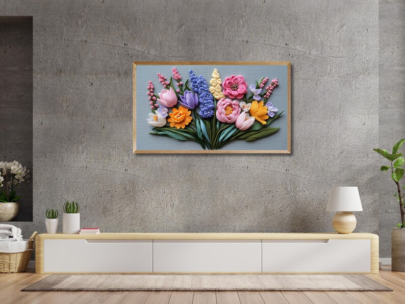 Spring Frame Tv Art Instant Download, Wildflower Floral Embroidery ...