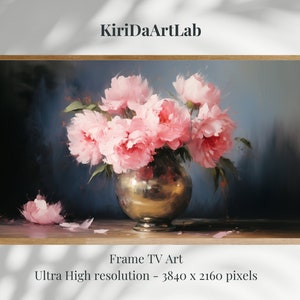 Samsung Frame TV Art Pink Flowers, Dark Botanical TV Artwork, Antique ...