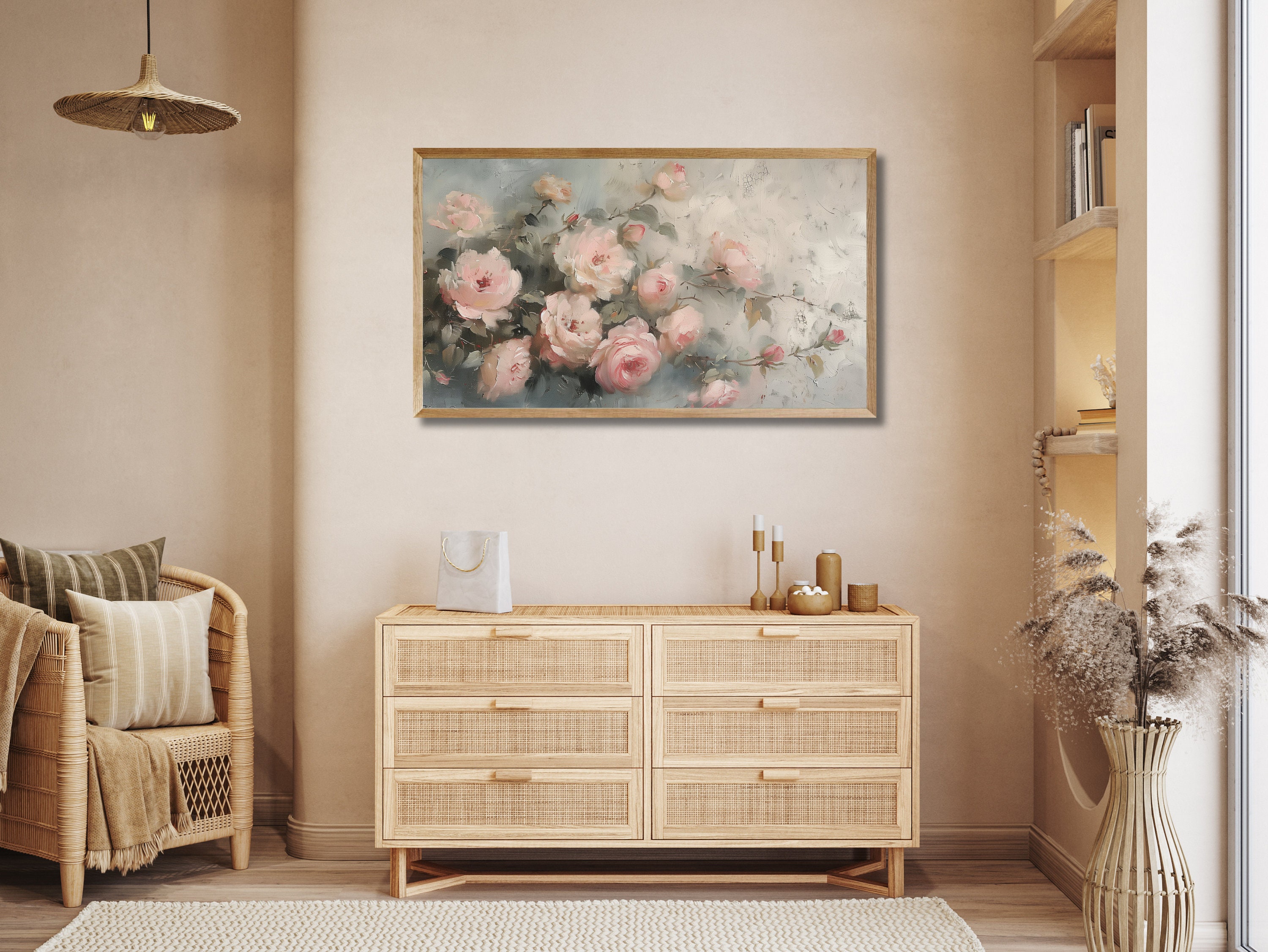 Vintage Roses Flower Frame TV Art, Spring Painting, Sumer Botanical ...