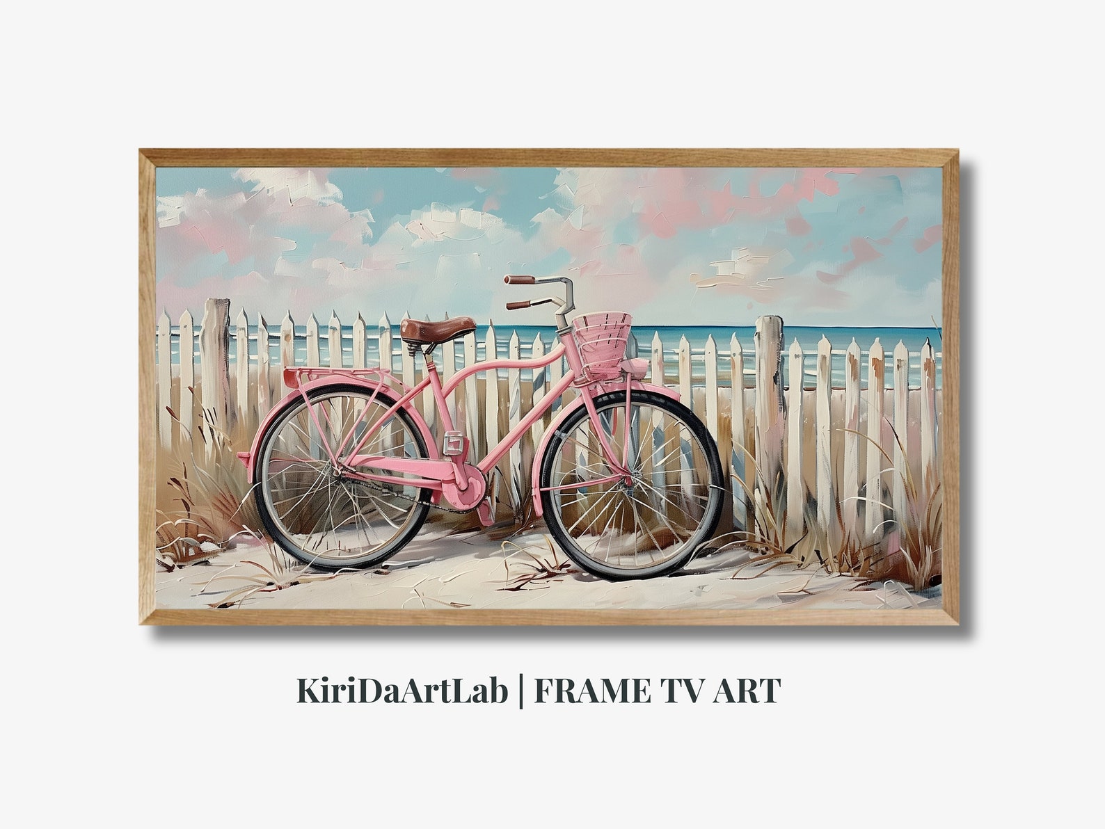 Samsung Frame TV, Pink Beach Bicycle Frame TV Art, Vintage Coastal ...