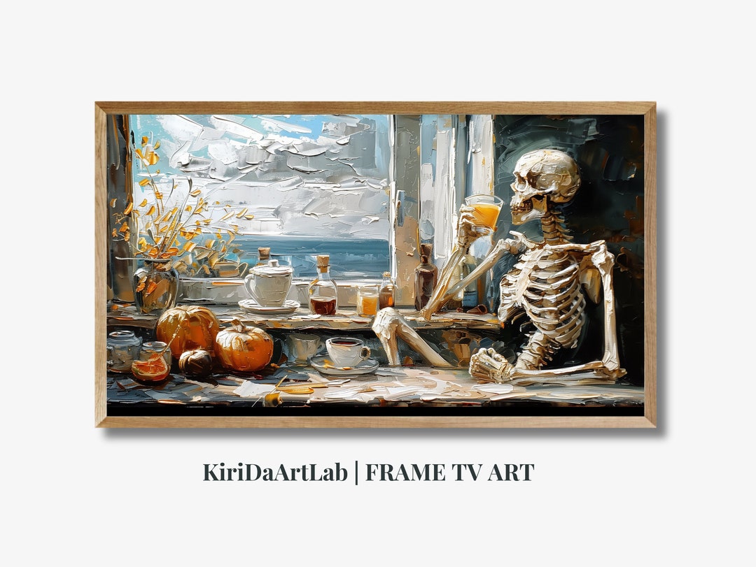 Halloween Art Frame TV, Funny Skeleton Print, Modern Digital Art for ...