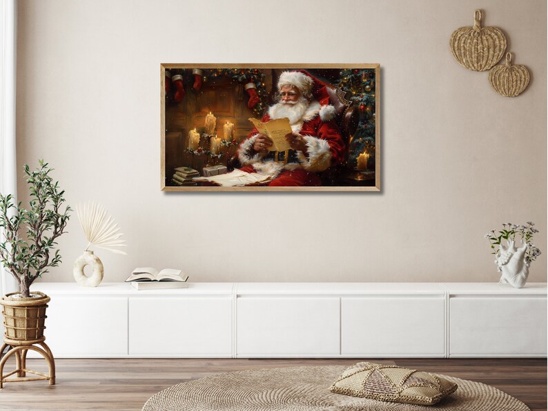 Frame TV Art Santa Claus Art for TV, Farmhouse Christmas Painting ...