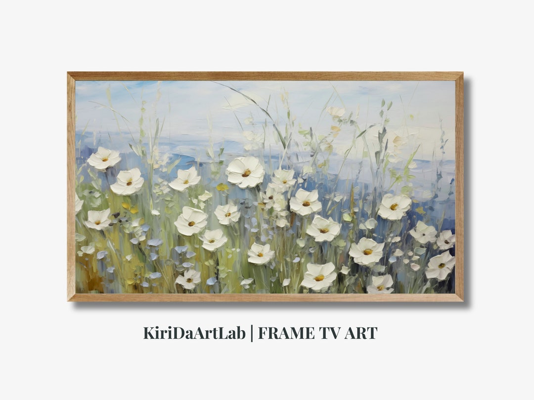 Frame TV Art Spring Wildflowers Oil Painting, Neutral Spring Decor ...