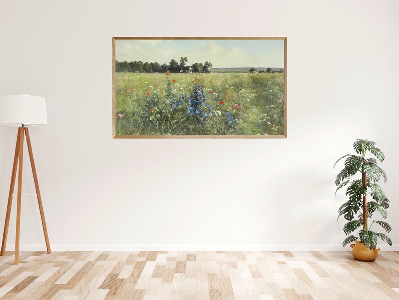 Frame Tv Art Spring, Vintage Wildflower Field TV Art, Field of Flowers ...