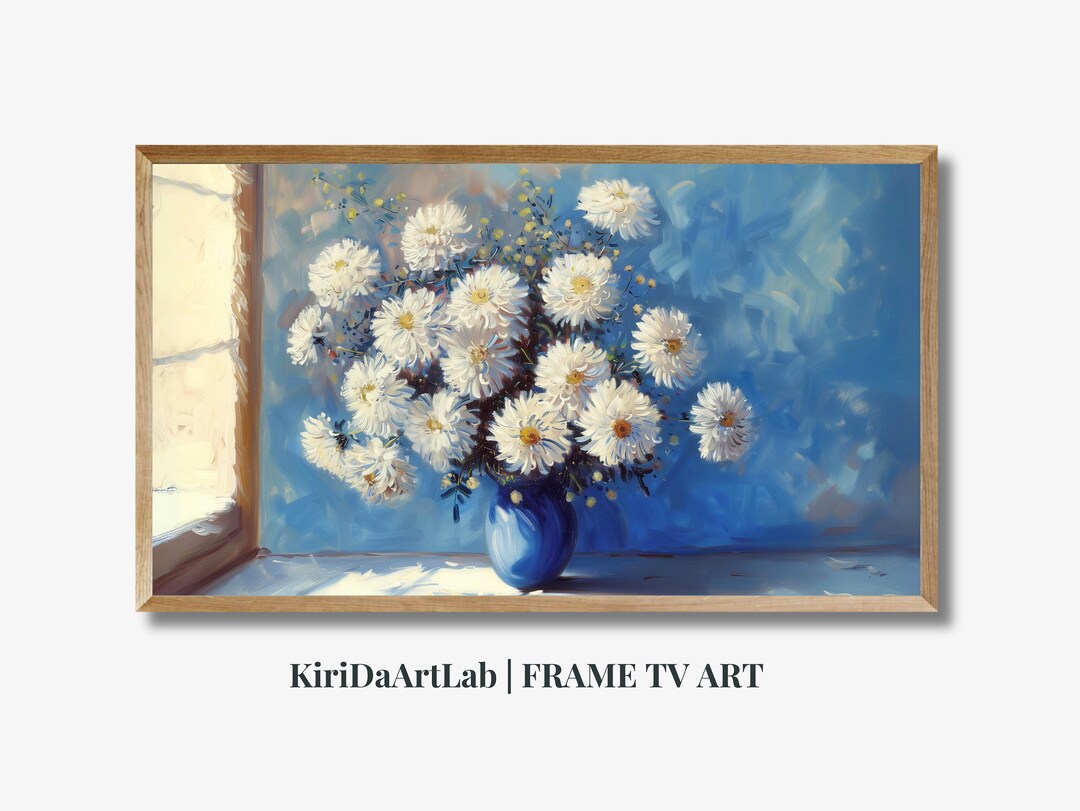 Frame TV Art White Flowers Still Life, Dark Moody Floral Tv Picture ...