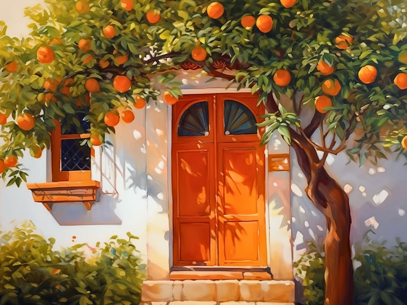 Samsung Frame TV Art, Orange Trees Vintage Oil Painting, Summer TV Art ...