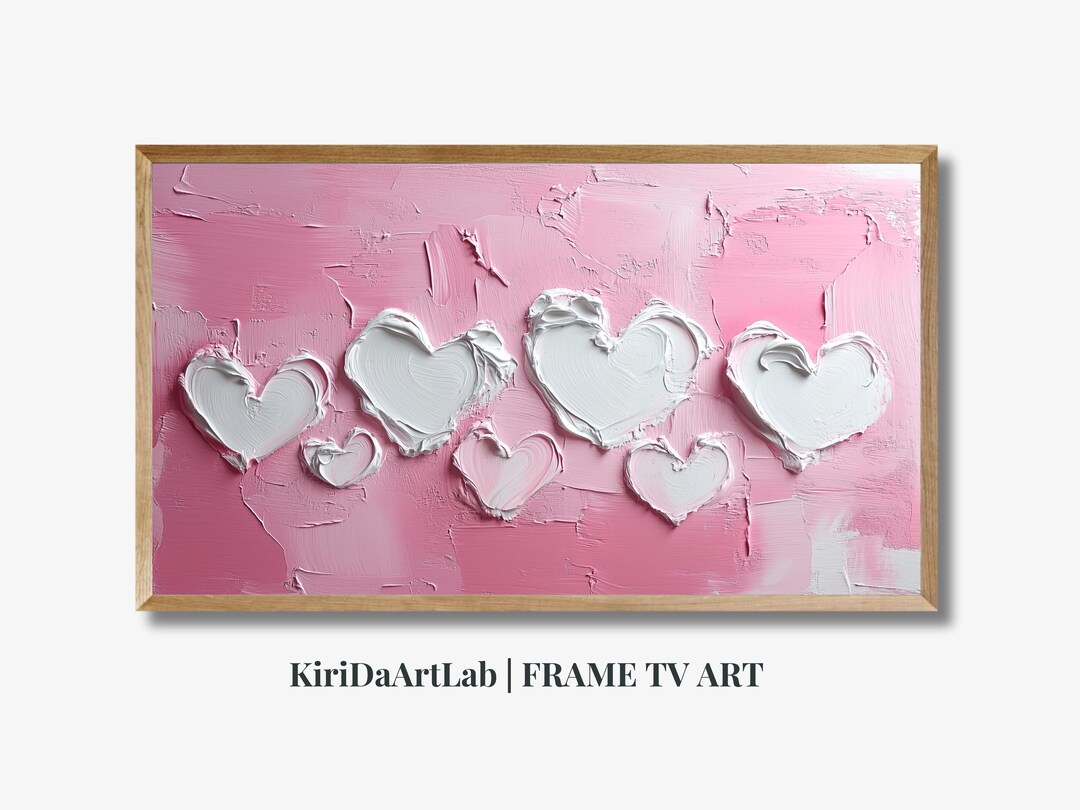 Frame TV Art Valentines Day, Neutral Pink Hearts Painting TV, Romantic ...