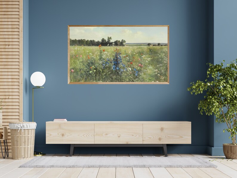 Frame Tv Art Spring, Vintage Wildflower Field TV Art, Field of Flowers ...