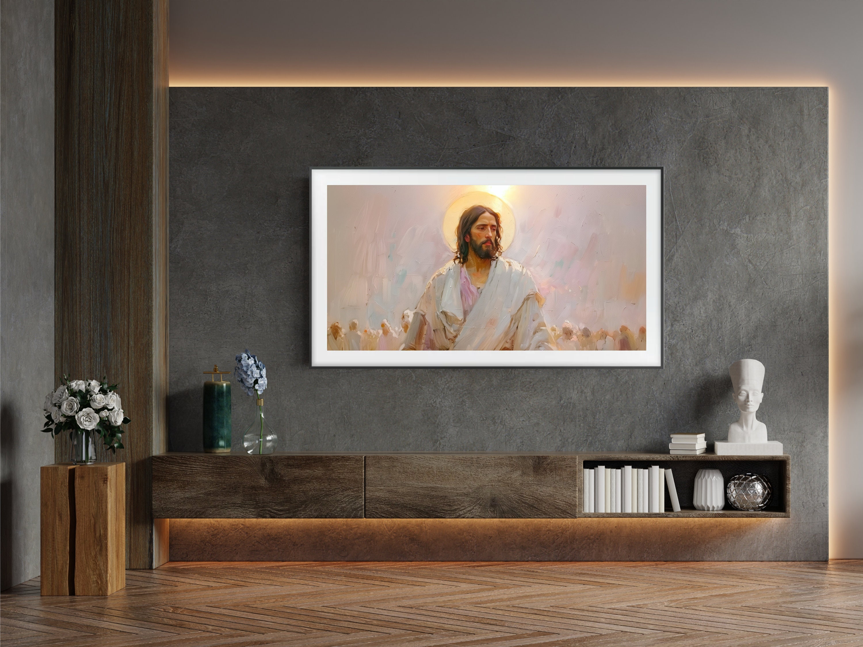 Spring Frame TV Art, Jesus Walking, Christian Religious Oil Painting ...