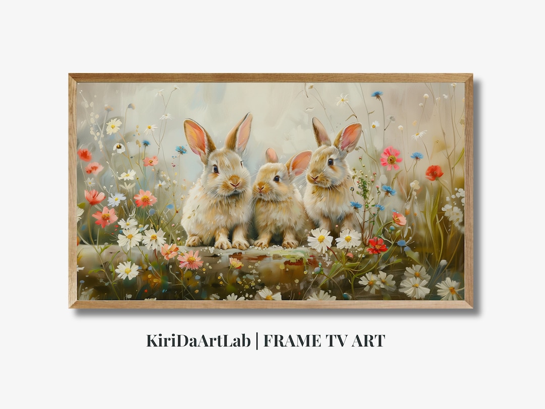 Easter Frame TV Art, Bunnies in Wildflower Field TV Frame Art, Spring ...