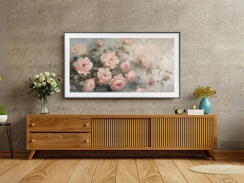 Vintage Roses Flower Frame TV Art, Spring Painting, Sumer Botanical ...