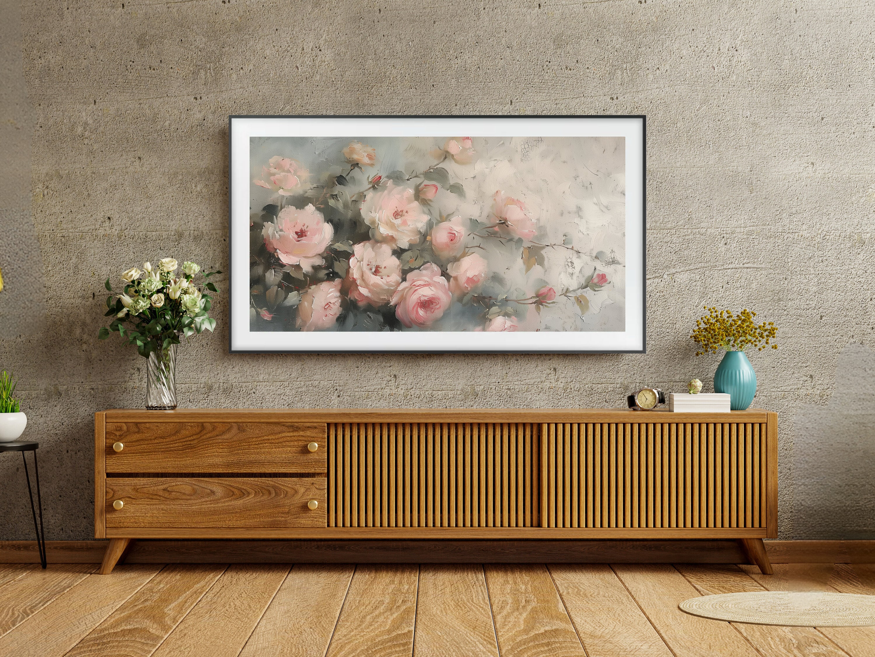 Vintage Roses Flower Frame TV Art, Spring Painting, Sumer Botanical ...