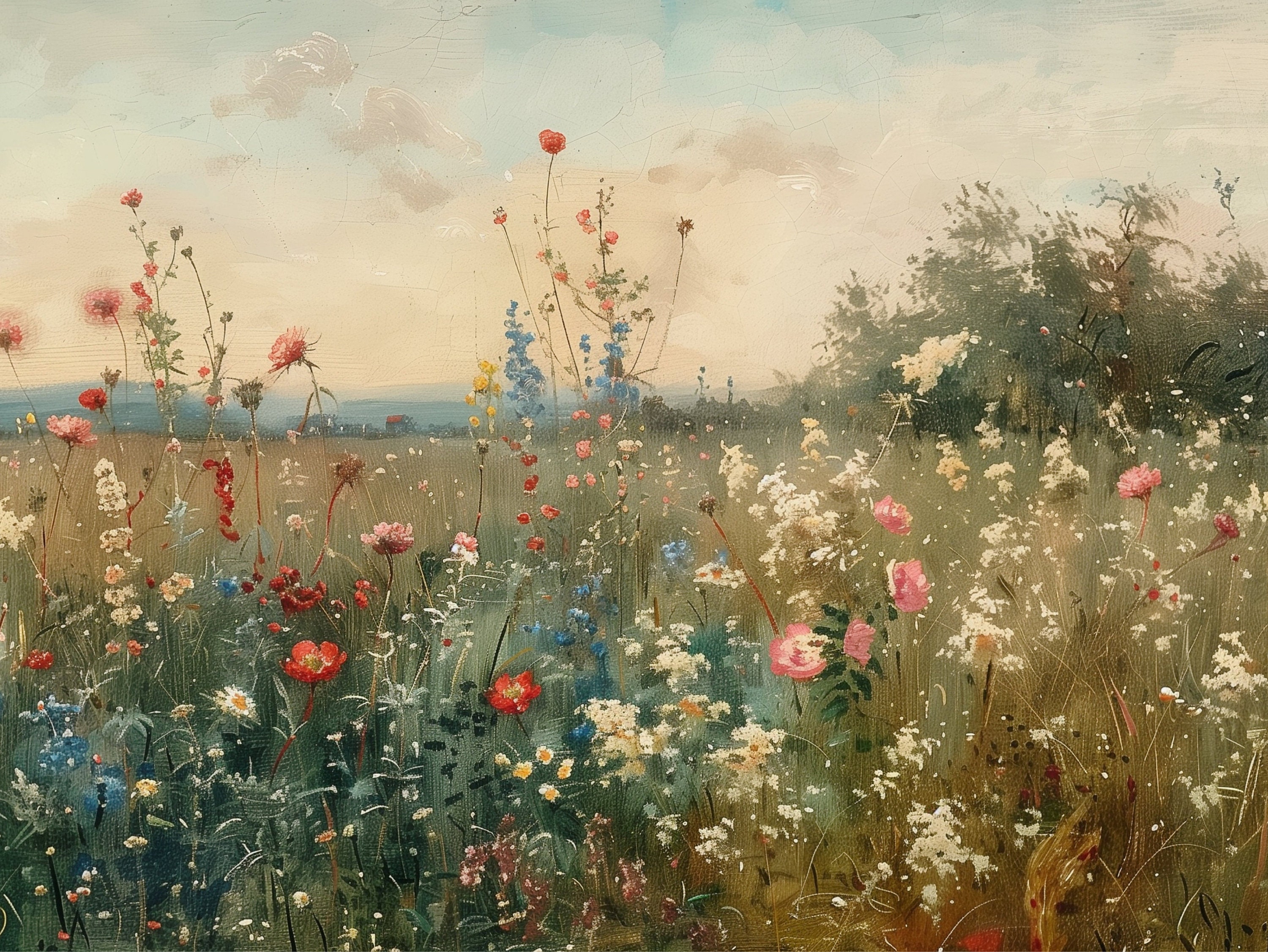 Samsung Frame TV Art Spring, Vintage Wildflower Field, Flower Meadow ...