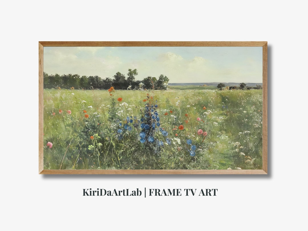 Frame Tv Art Spring, Vintage Wildflower Field TV Art, Field of Flowers ...