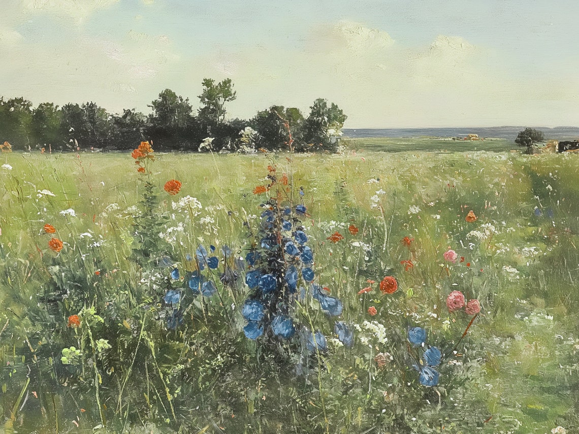 Frame Tv Art Spring, Vintage Wildflower Field TV Art, Field of Flowers ...