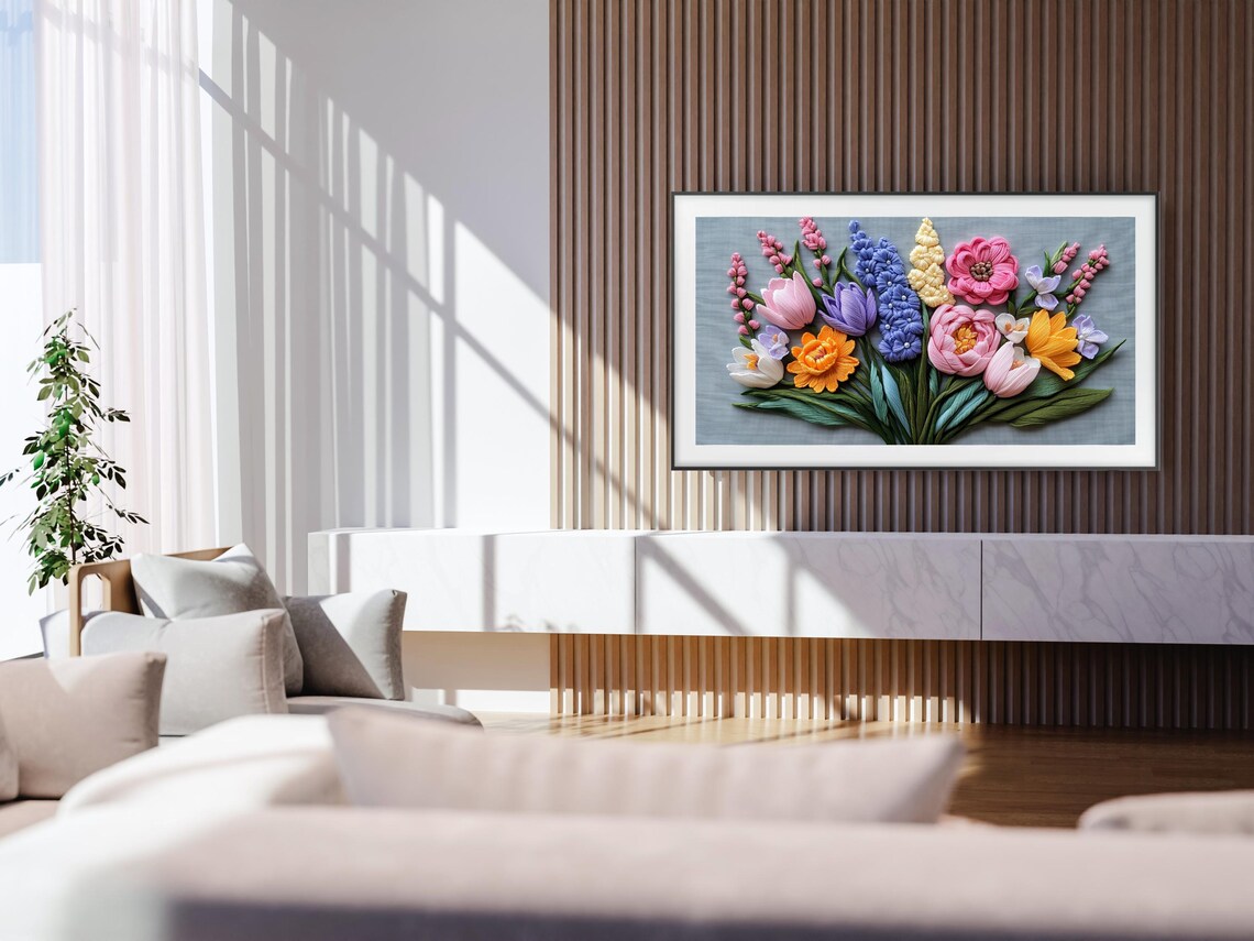 Spring Frame Tv Art Instant Download, Wildflower Floral Embroidery ...