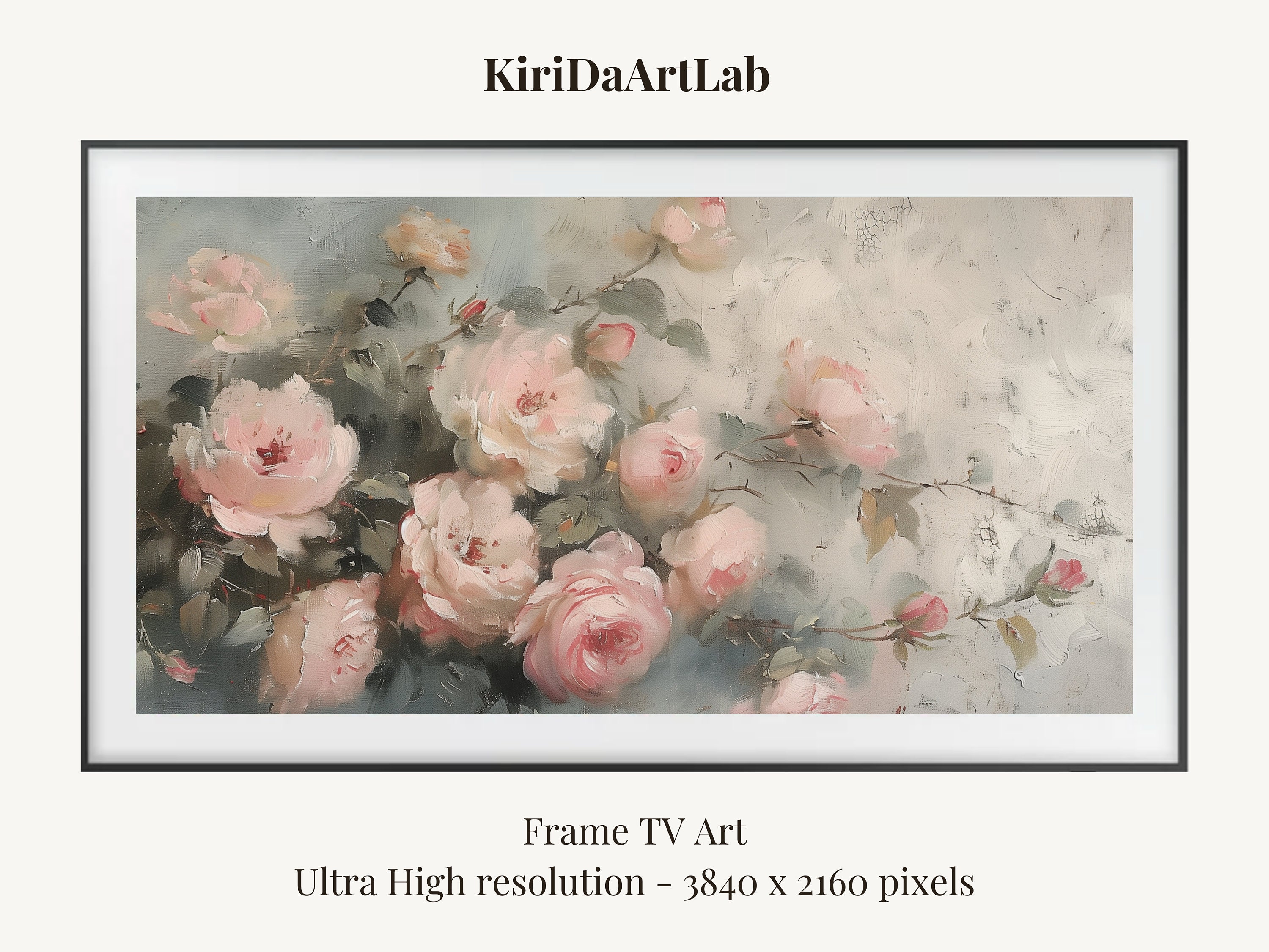 Vintage Roses Flower Frame TV Art, Spring Painting, Sumer Botanical ...