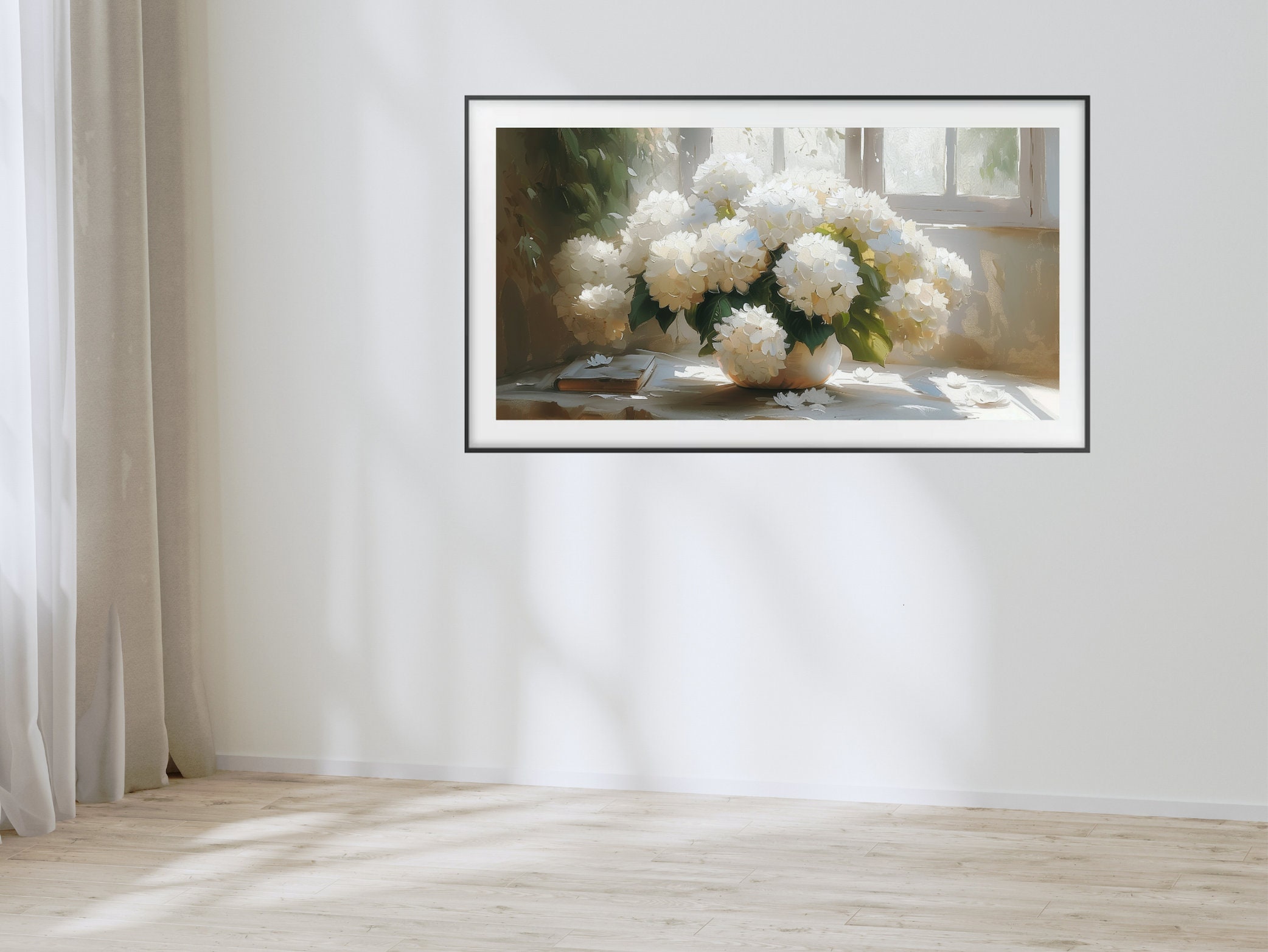 Frame TV Art White Hydrangeas Still Life, Neutral Floral TV Artwork ...