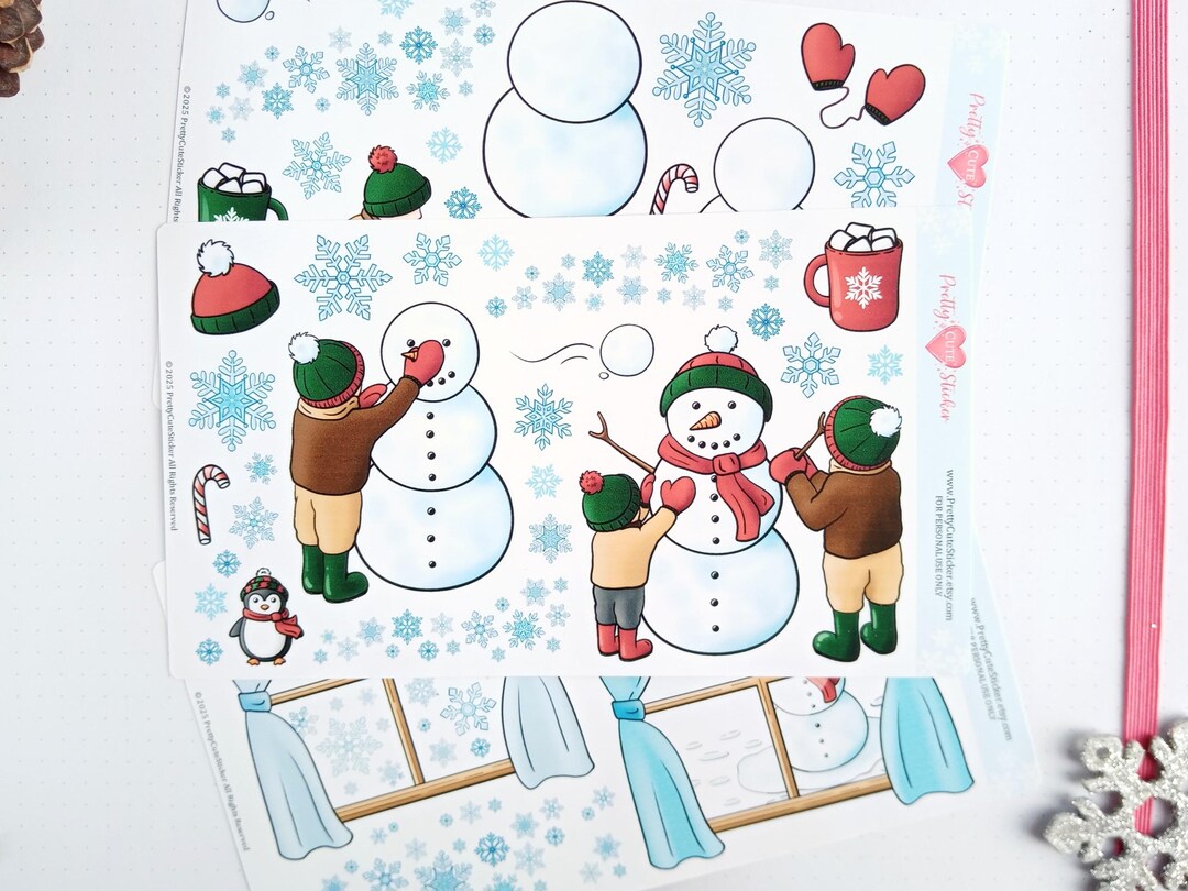 Snowman Themed Bullet Journaling Sticker Set Cozy Winter Aesthetic Deco ...