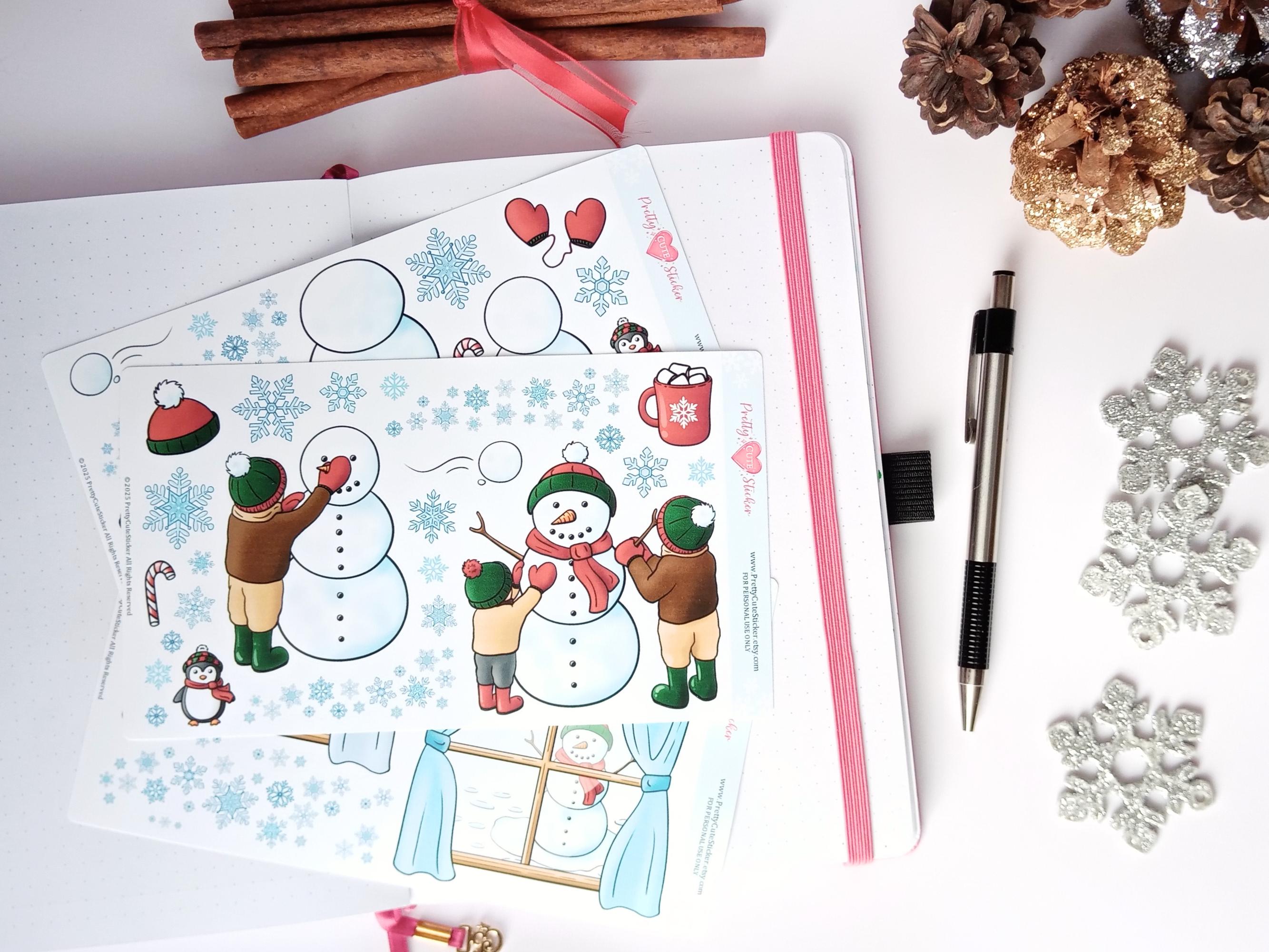 Snowman Themed Bullet Journaling Sticker Set Cozy Winter Aesthetic Deco ...