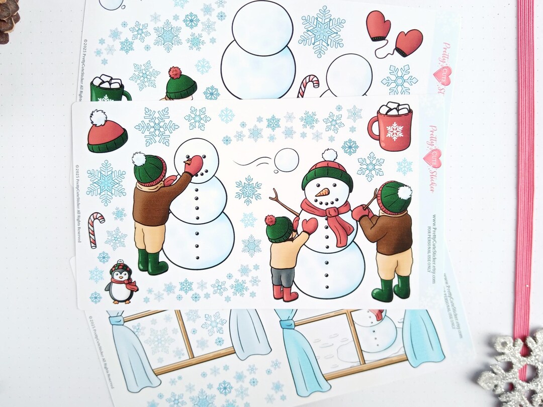 Snowman Themed Bullet Journaling Sticker Set Cozy Winter Aesthetic Deco ...