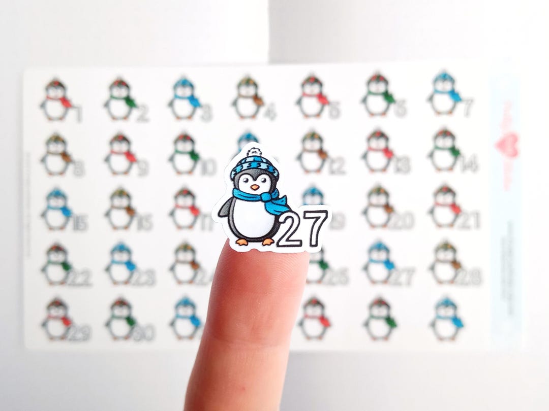 Penguin Date Cover Planner Sticker Cute Winter Themed Date Numbers for ...