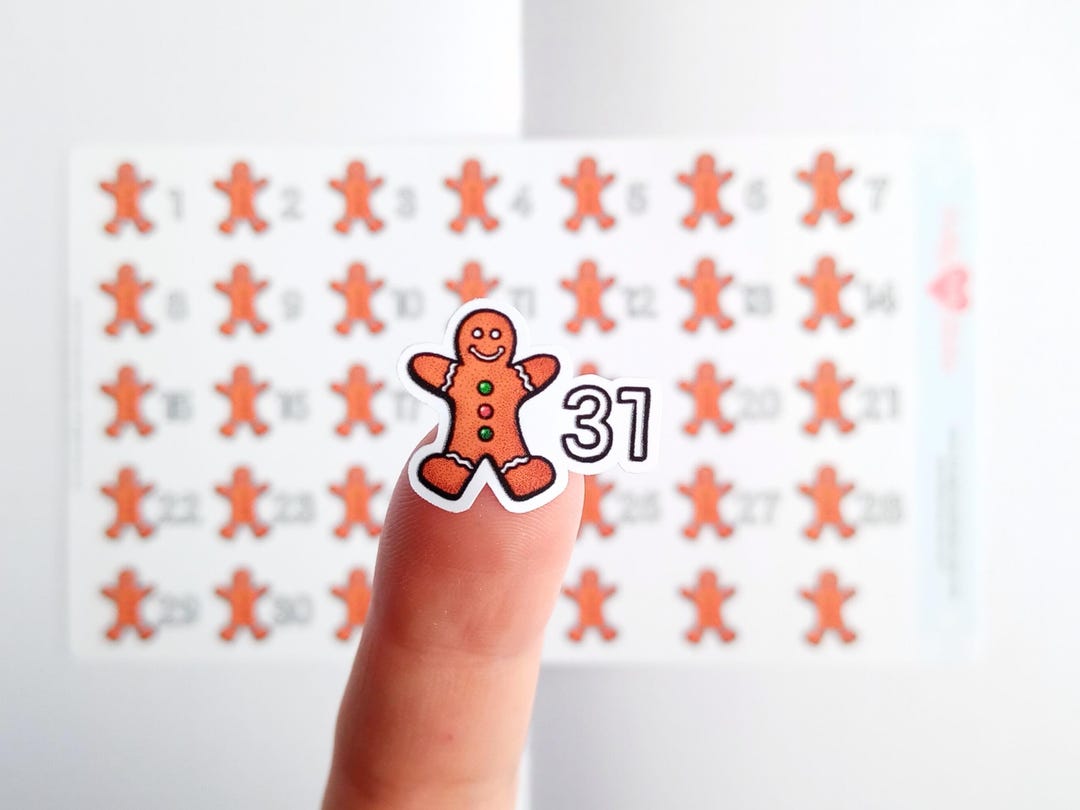 Gingerbread Man Date Cover Planner Stickers Cozy Winter Themed Numbers ...