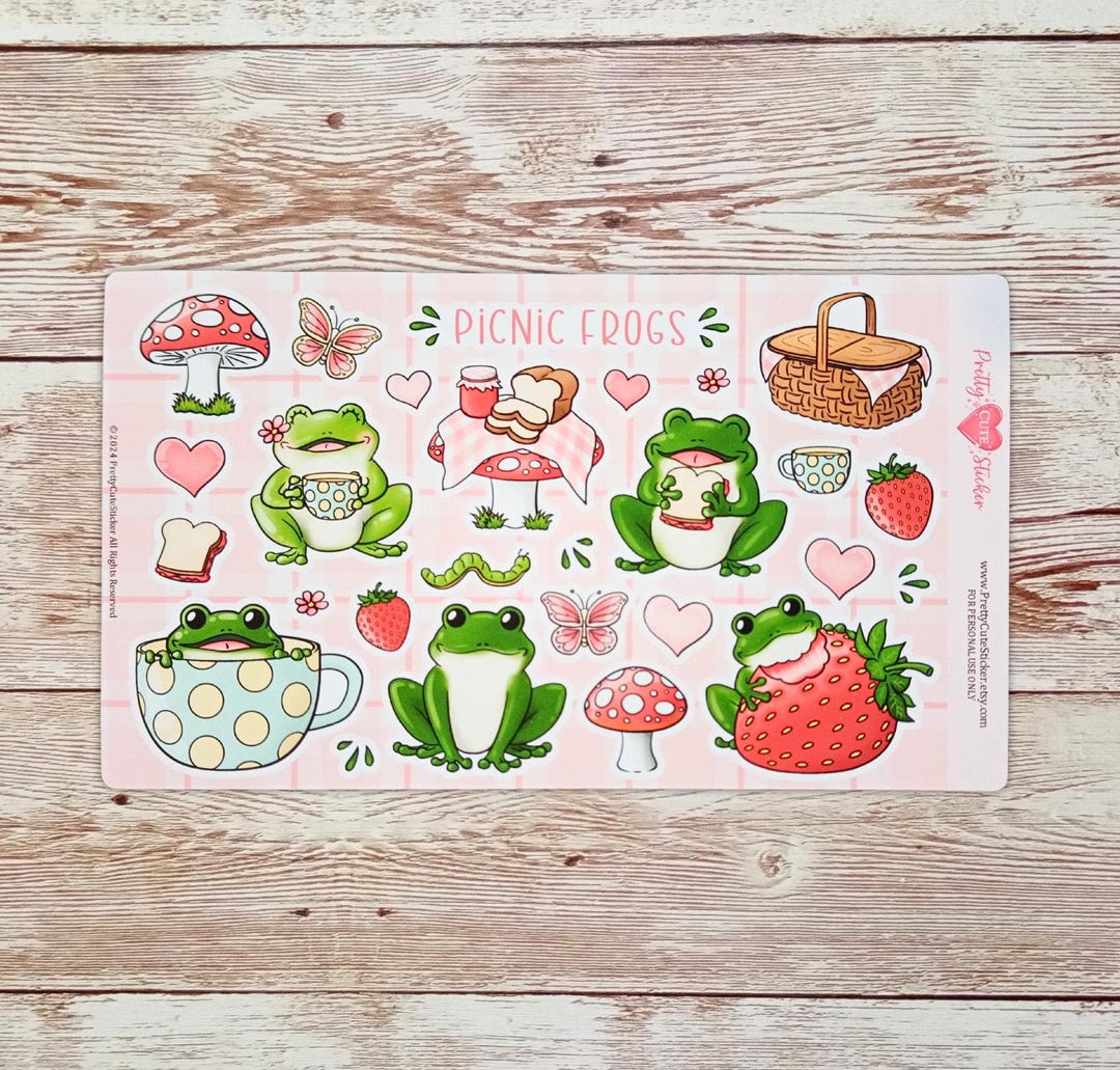Picnic Frogs Sticker Sheet Cute Froggy Sticker Deco Summer Planner ...