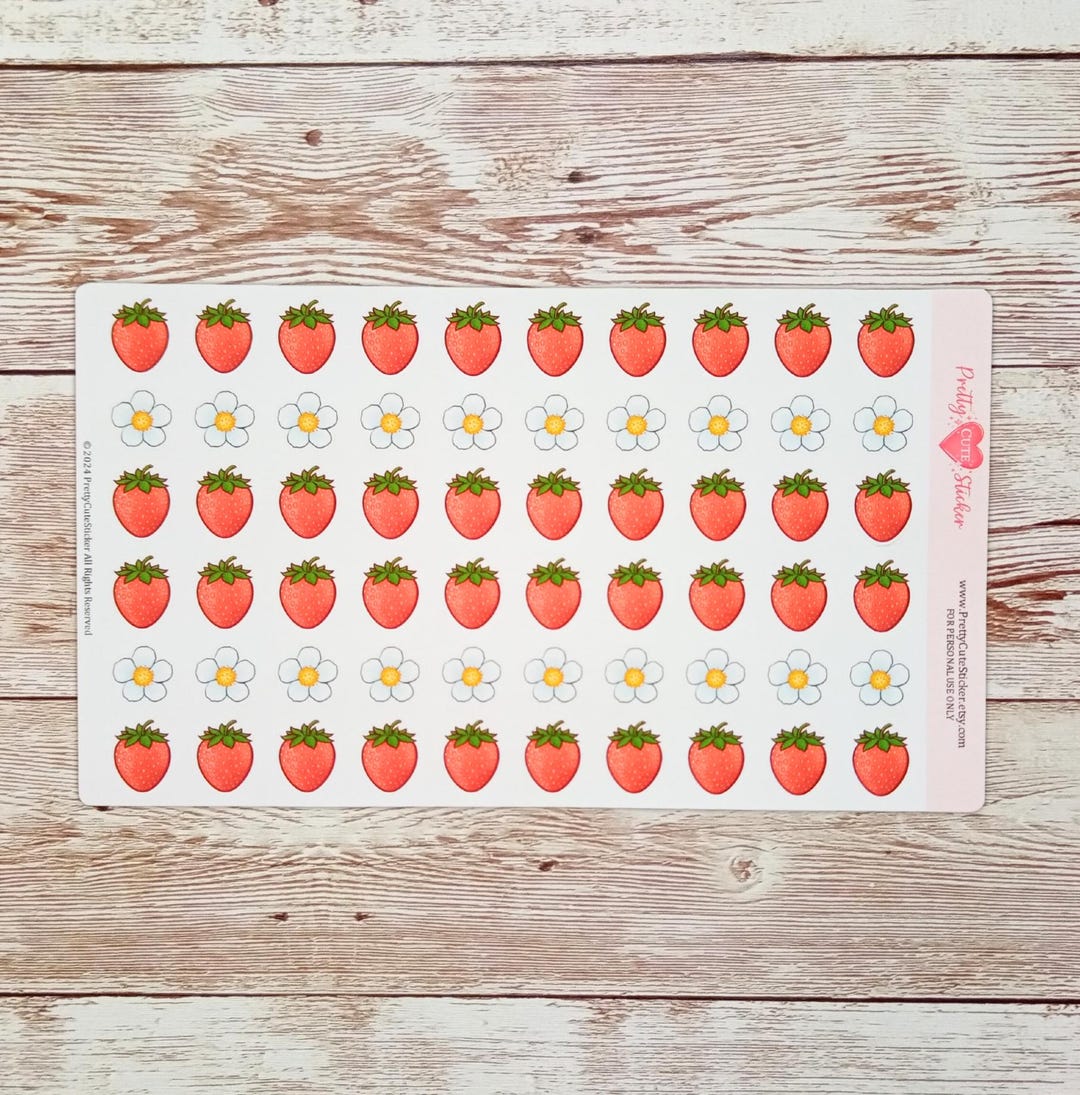 Mini Strawberry Stickers for Planners, 1 Sheet 4x7 Inches, Fruit ...