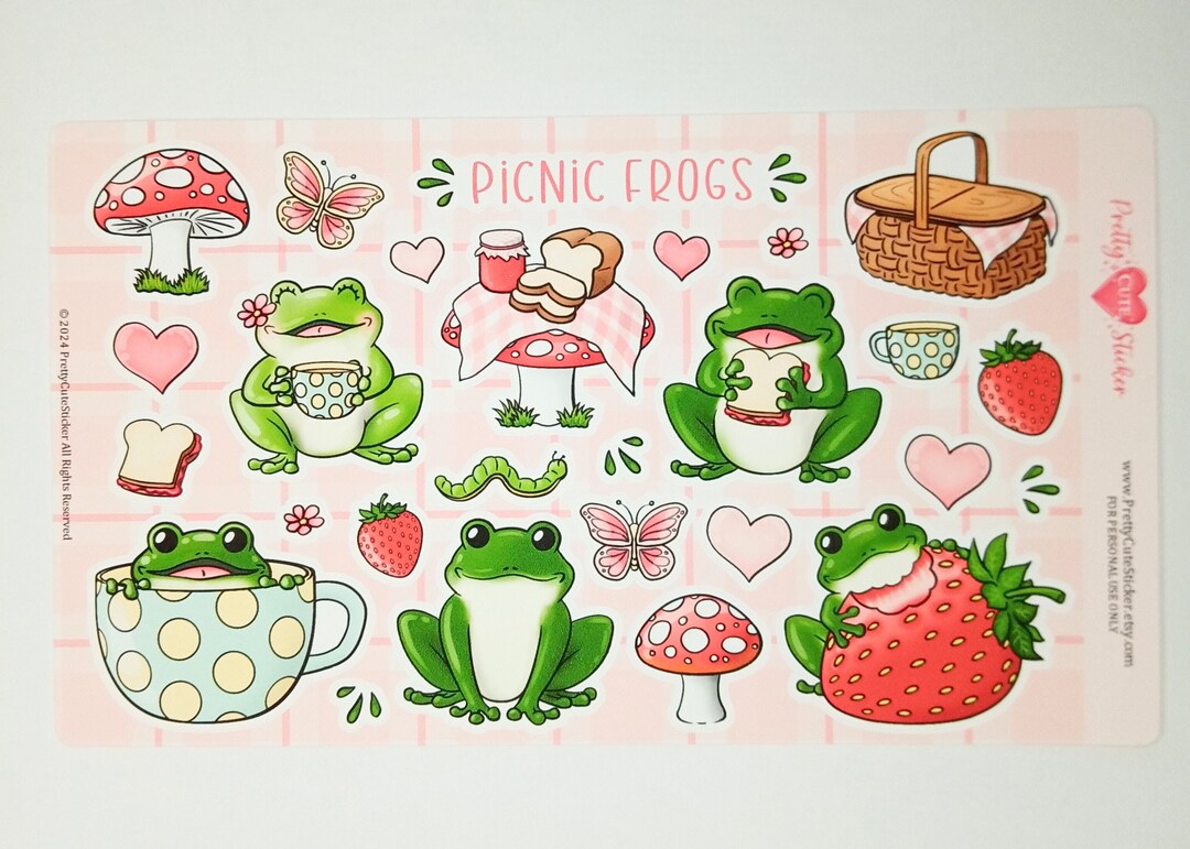 Picnic Frogs Sticker Sheet, Summer Frog Stickers, Frog Planner Stickers ...